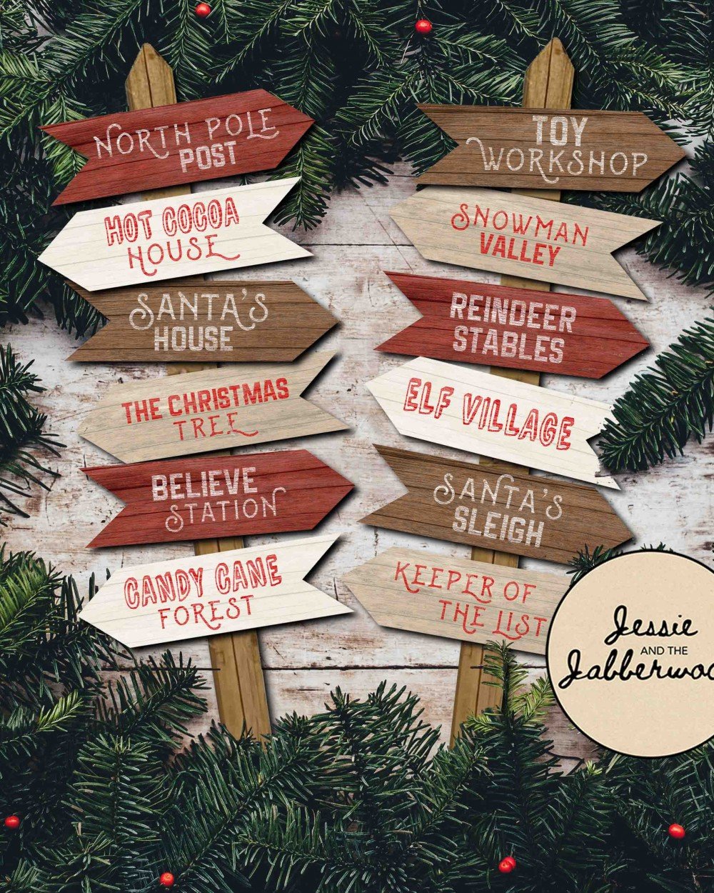 North Pole Christmas Directional Sign Set