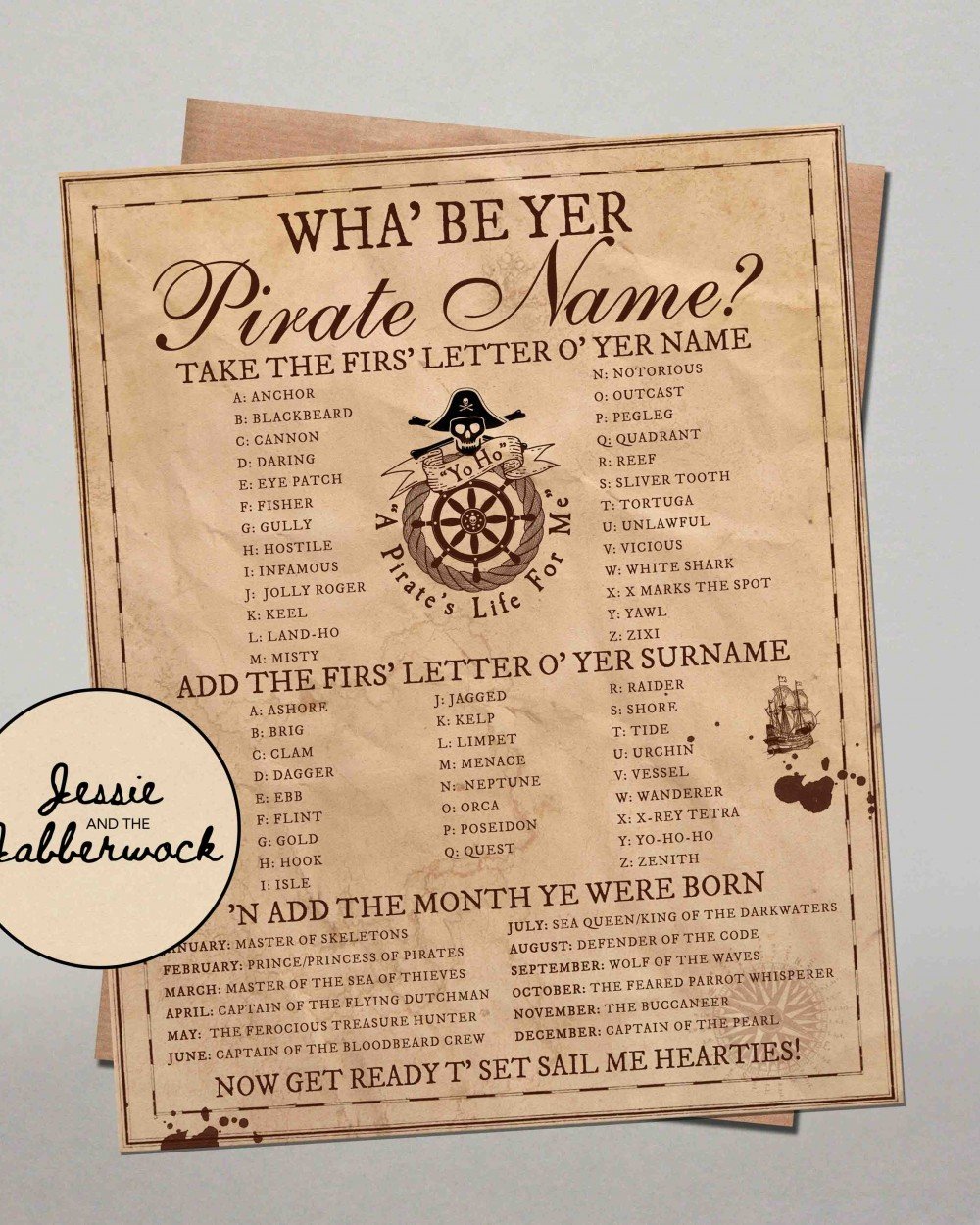 What's your Pirate Name? Game Printable